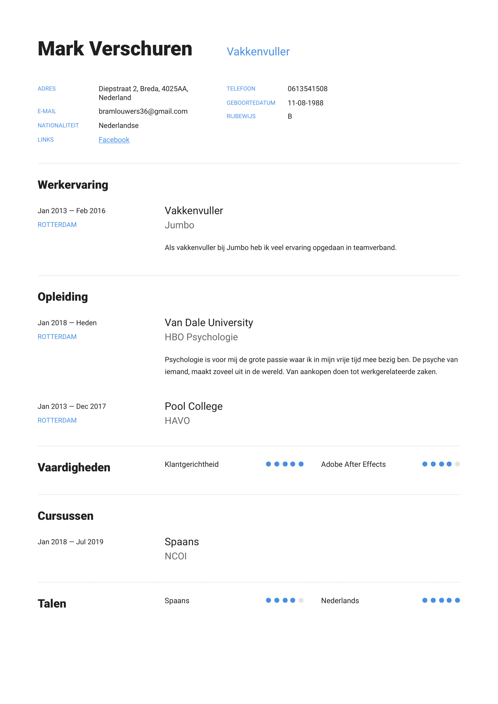 CV voorbeeld vakkenvuller *2020* - Download Gratis - PerfectCV.nl