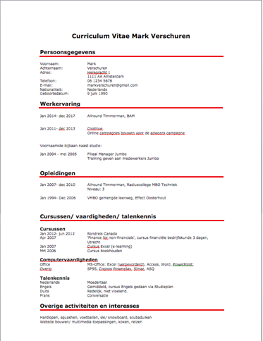CV Voorbeeld 2020 - 20+ Gratis voorbeeld CV's In PDF en Word.