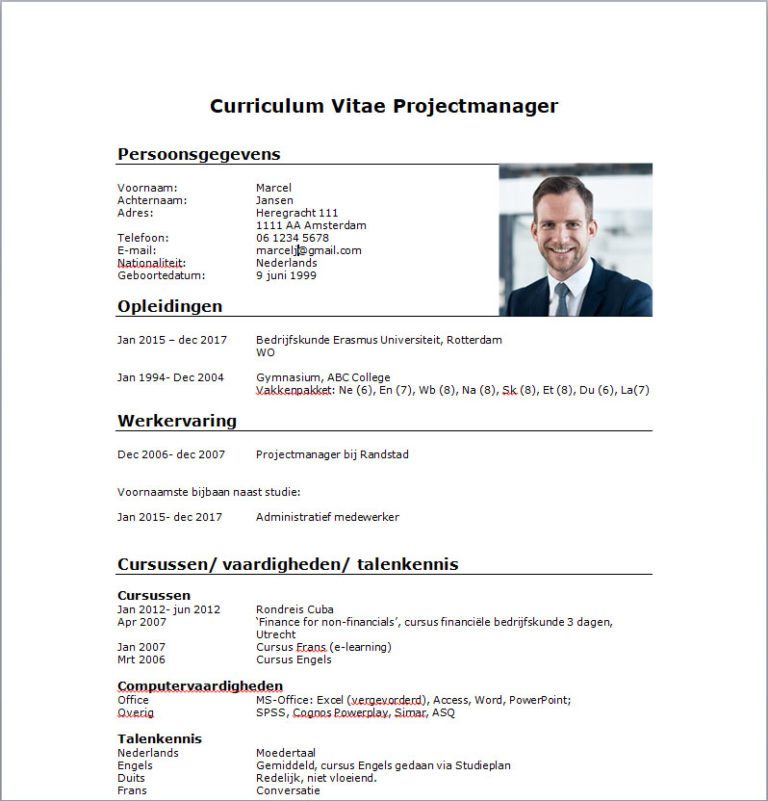 CV voorbeeld projectmanager - Download Gratis - PerfectCV.nl