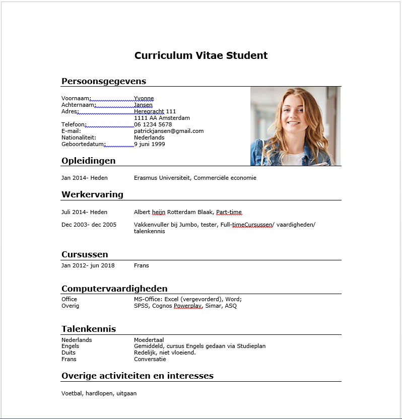 Cv voorbeeld Student *2019*- Gratis Downloaden in [Word & PDF]