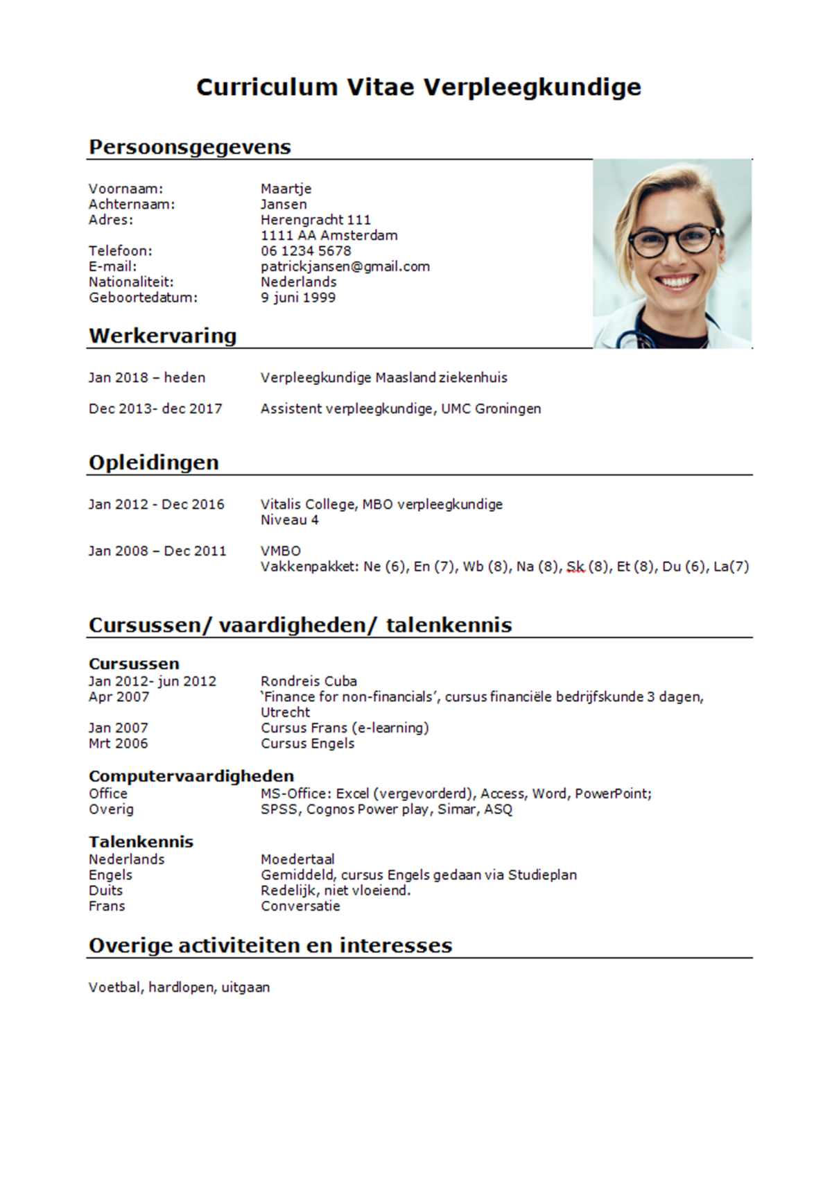 CV voorbeeld Verpleegkundige - Download Gratis - PerfectCV.nl CV voorbeeld Verpleegkundige - Download Gratis - PerfectCV.nl