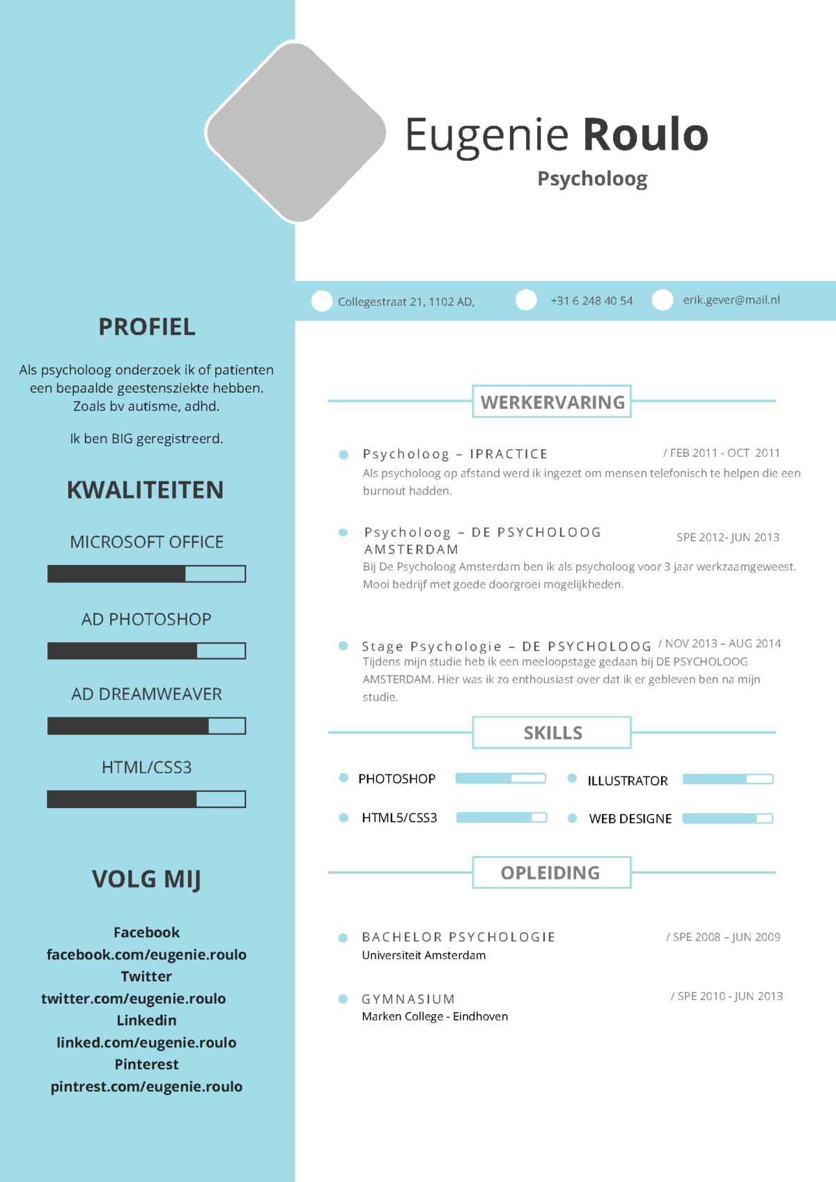 Cv voorbeeld psycholoog - Perfect CV - Gratis downloaden