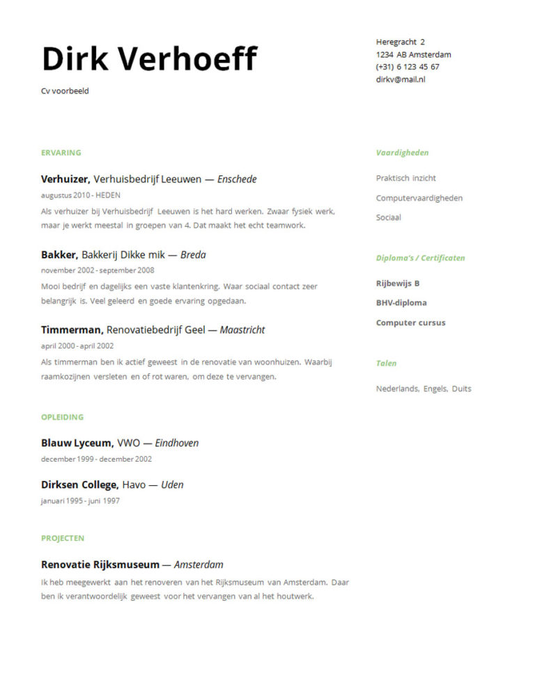 CV Voorbeeld 2020 - 20+ Gratis voorbeeld CV's In PDF en Word.