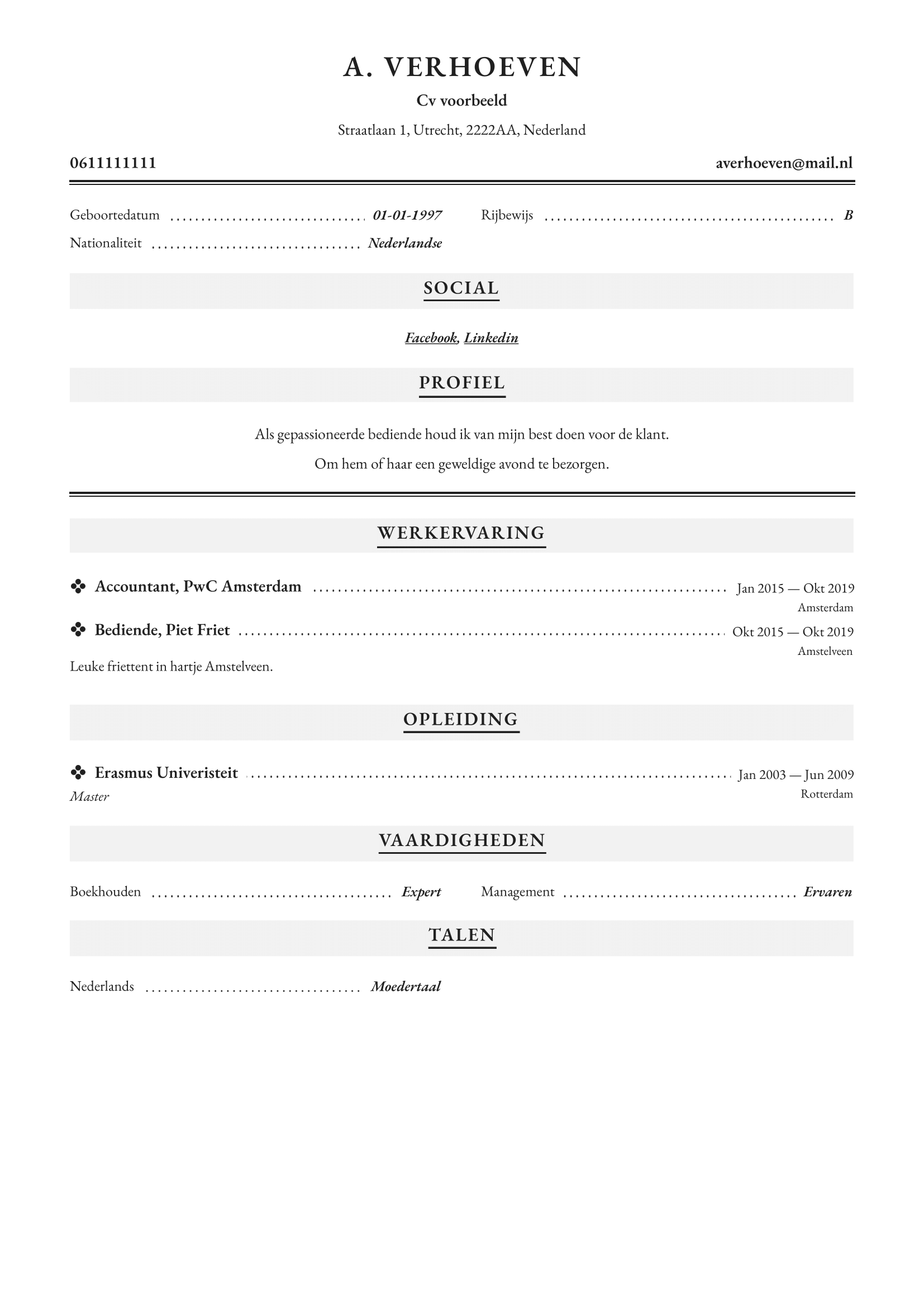 CV Voorbeeld 2020 - 20+ Gratis voorbeeld CV's In PDF en Word.