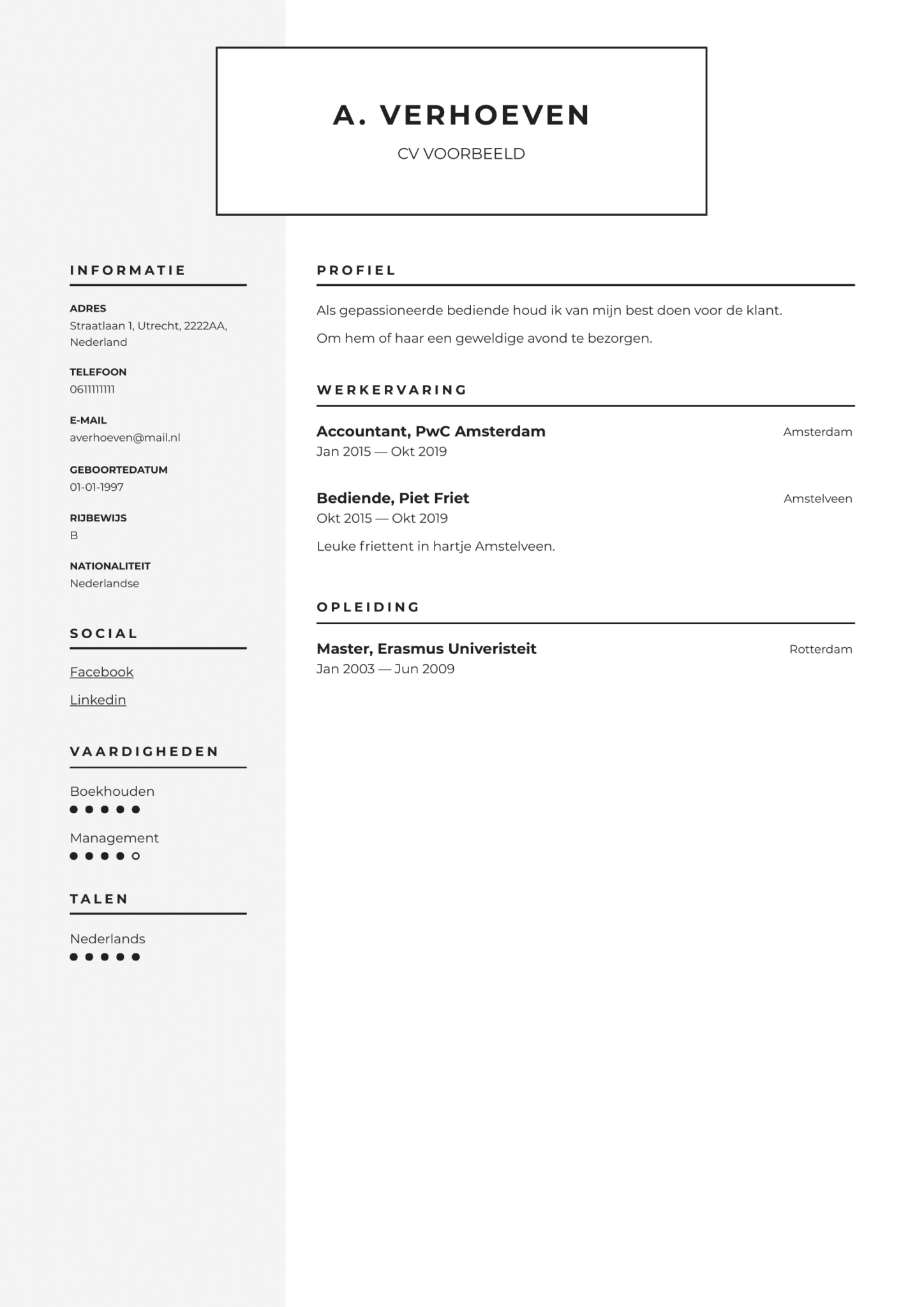 CV Voorbeeld 2020 - 20+ Gratis voorbeeld CV's In PDF en Word.