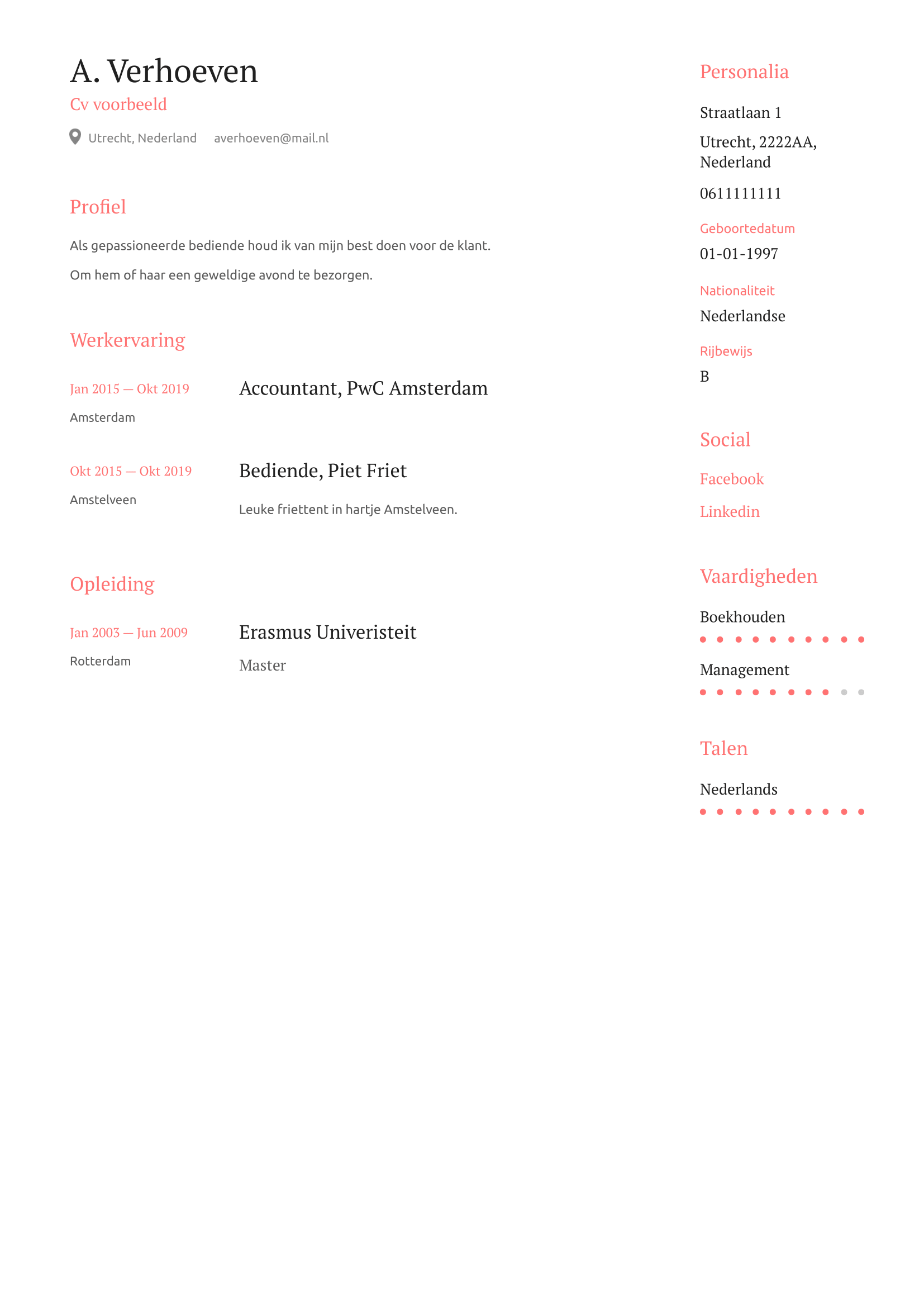 CV Voorbeeld 2020 - 20+ Gratis voorbeeld CV's In PDF en Word.