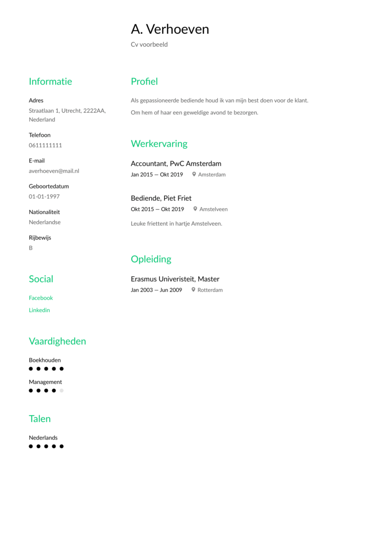 CV Voorbeeld 2020 - 20+ Gratis voorbeeld CV's In PDF en Word.