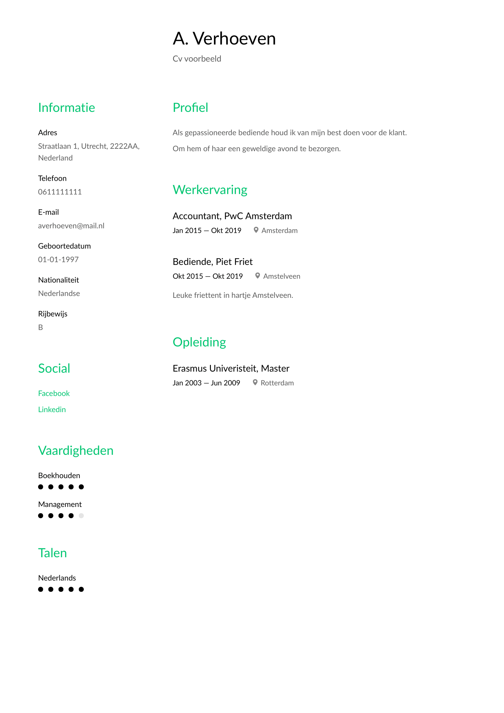 CV Voorbeeld 2020 - 20+ Gratis voorbeeld CV's In PDF en Word.