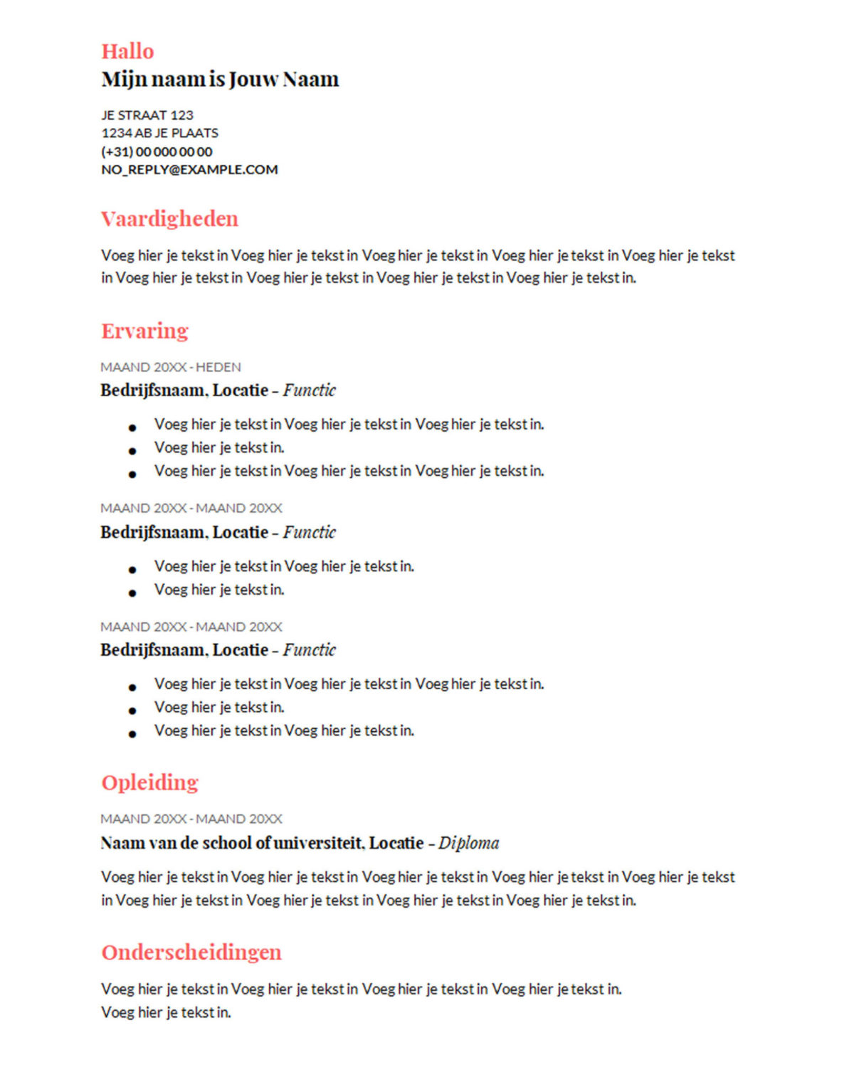 CV Voorbeeld 2020 - 20+ Gratis voorbeeld CV's In PDF en Word.