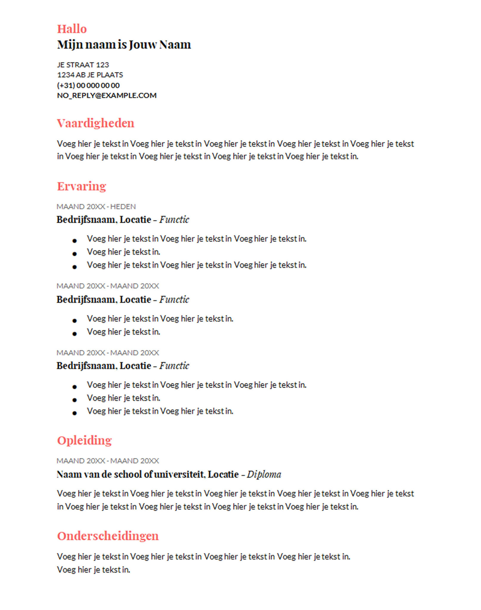 CV Voorbeeld 2020 - 20+ Gratis voorbeeld CV's In PDF en Word.