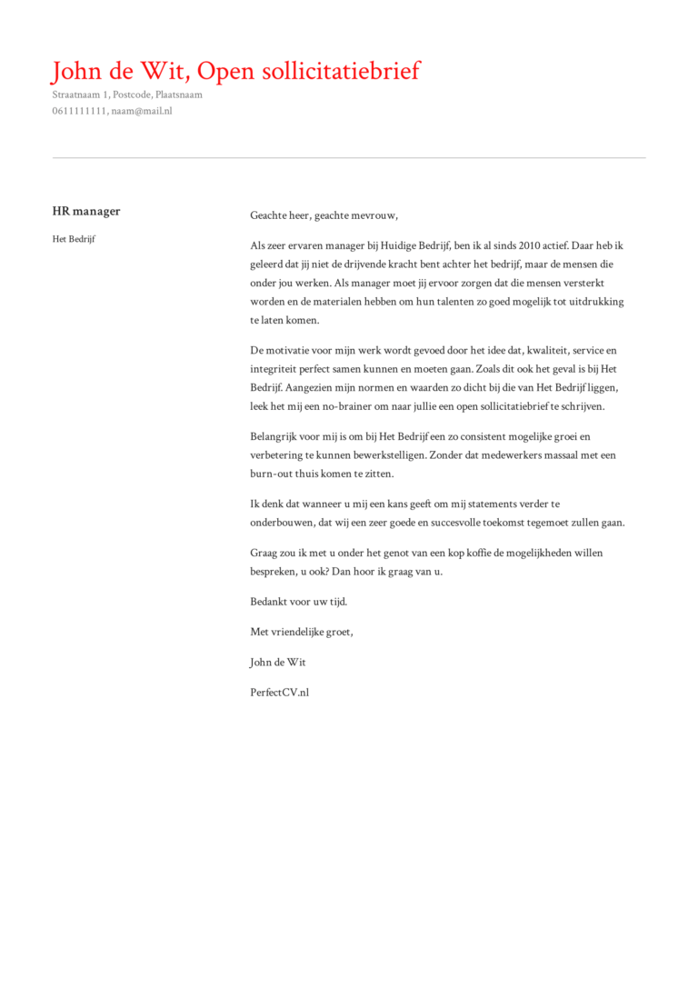 Een Open Sollicitatiebrief Hoe Schrijf Je Die In 2020 Gratis Voorbeeld